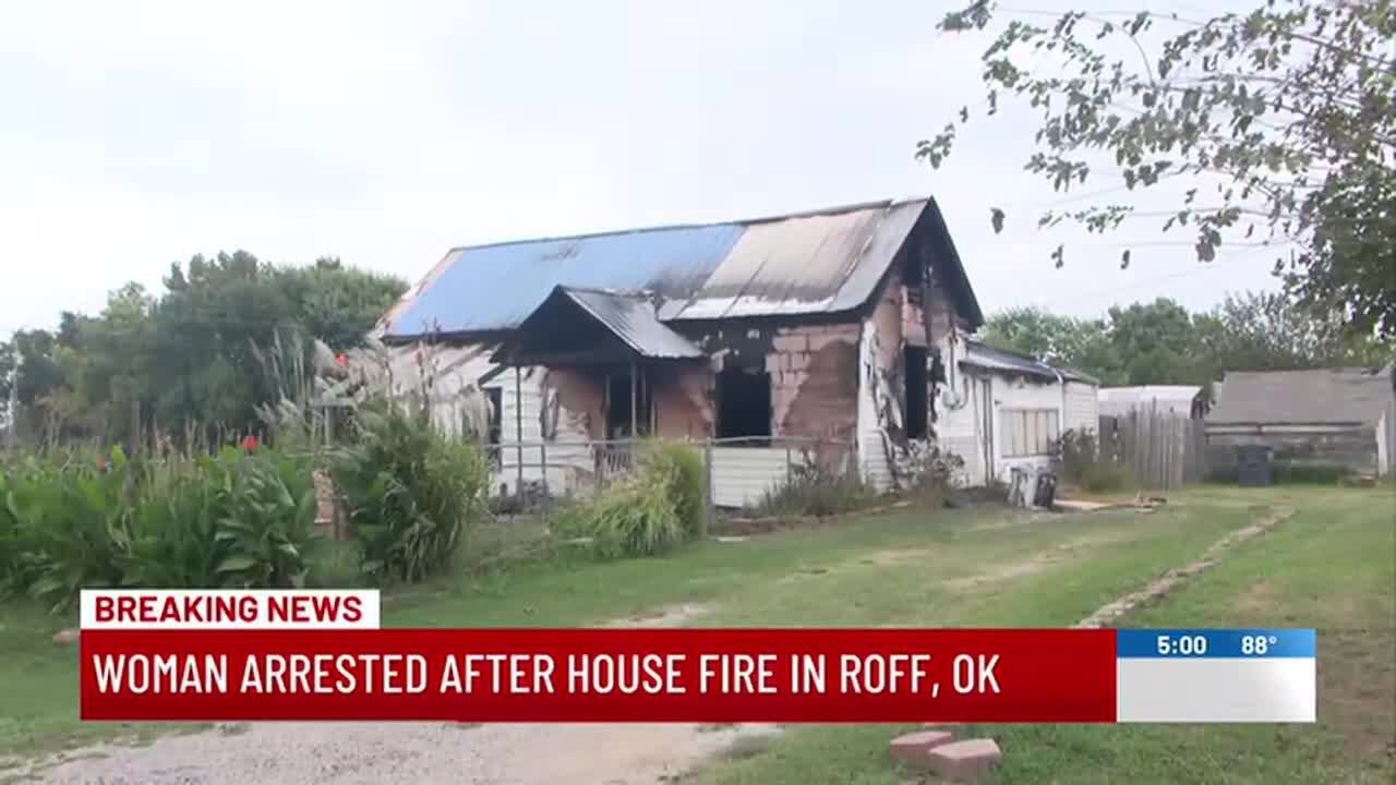 House near Roff Elementary School catches fire, woman arrested