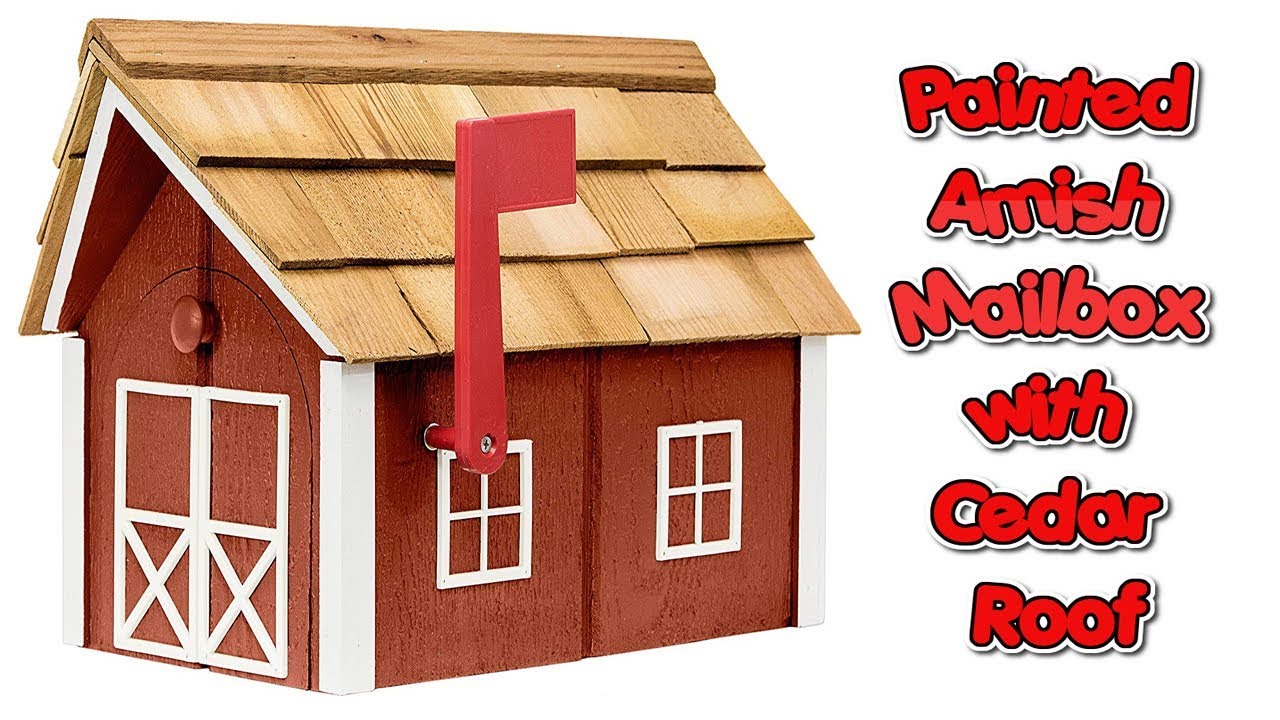 Painted Amish Mailbox with Cedar Roof and Windows & Door Trim (Wedgewood Blue with White Trim)