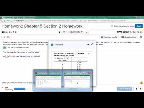 Using Excel Workbook to find mean and standard deviation of probability distributions