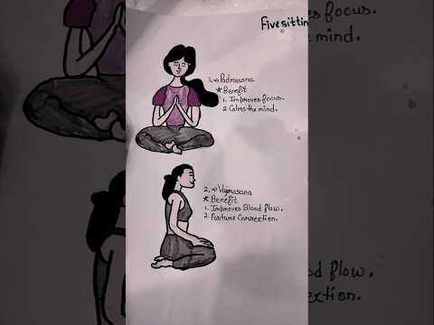 Five sitting Asanas With 2 benefits Drawing #kidsbasicstudy #yoga # physicaleducation #yogadrawings