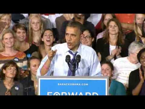 Obama mocks Romney on "binders full of women"