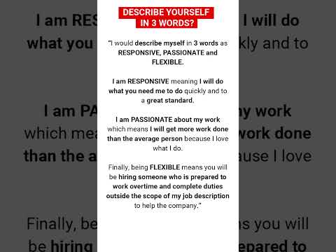 HOW TO ANSWER - DESCRIBE YOURSELF in 3 WORDS! #interviewquestionsandanswers #interviewquestions