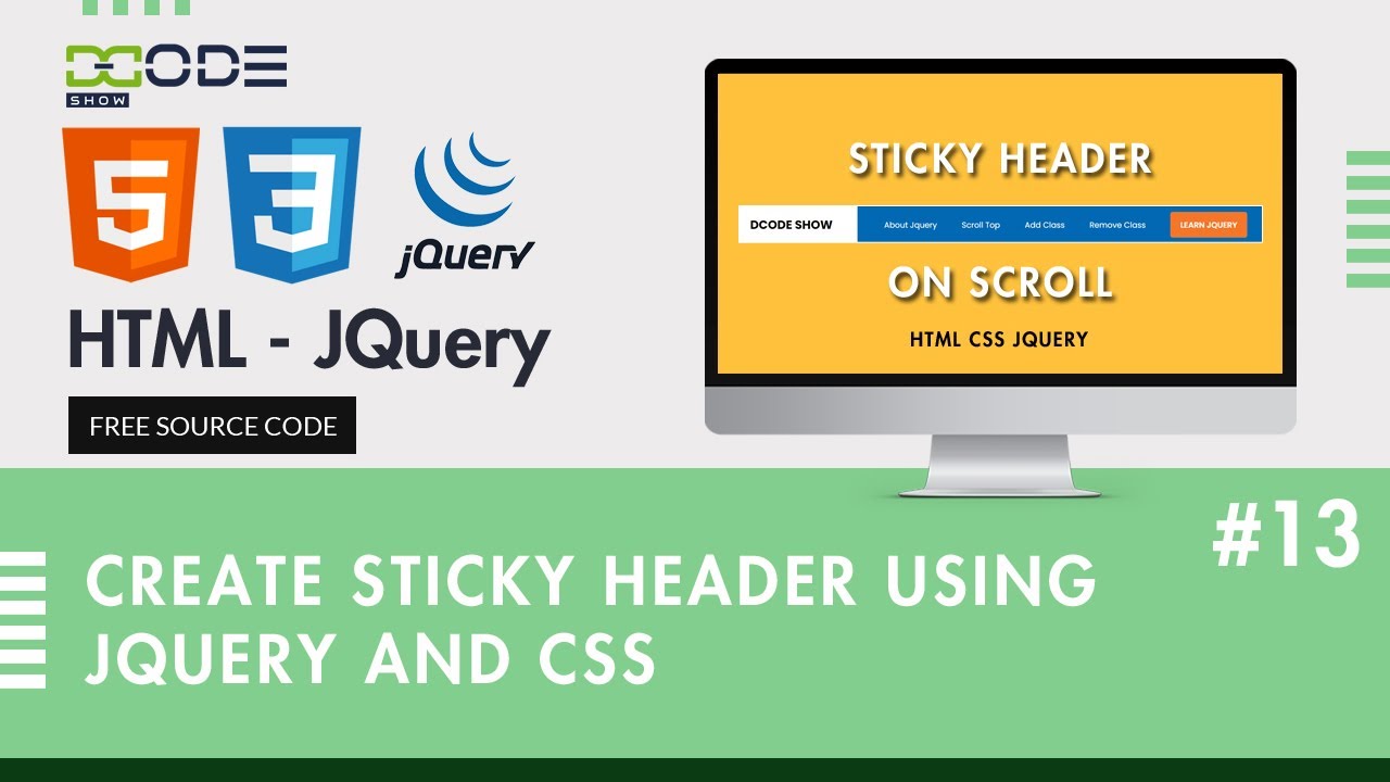 Create Sticky Header Using jQuery And CSS | Animated Sticky Header Jquery | Sticky Header