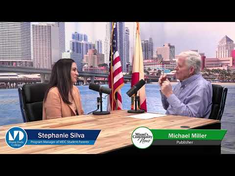 Host Michael Miller invites Stephanie Silva of Miami Dade College Student Parents Program