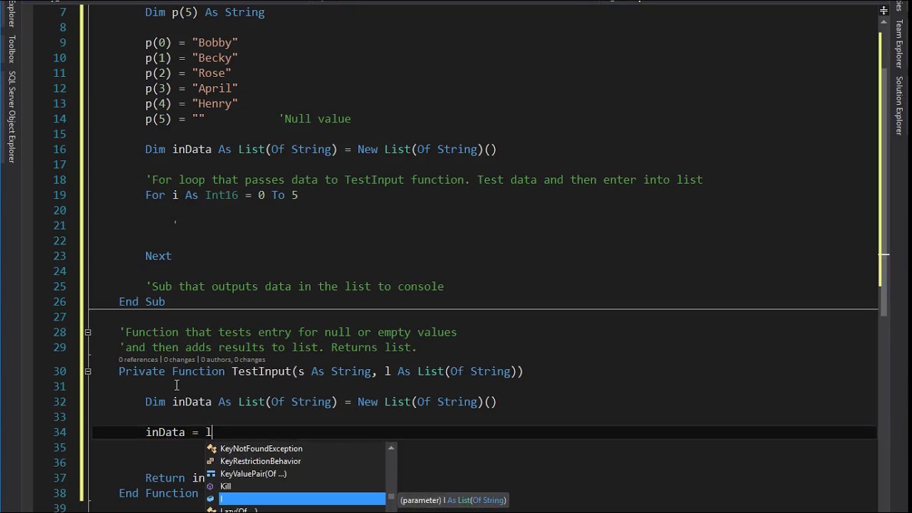 VB Array, List, Function, For loop, While loop