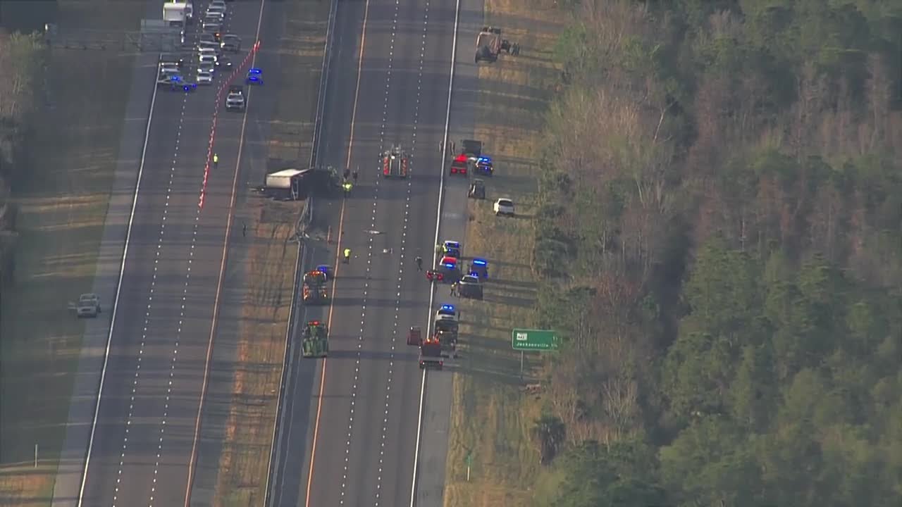 Semi-truck driver killed after trailer goes up in flames in I-95 crash