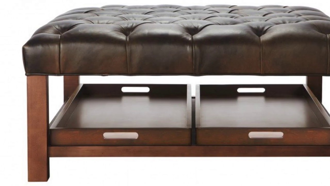 Large Black Leather Ottoman Coffee Table