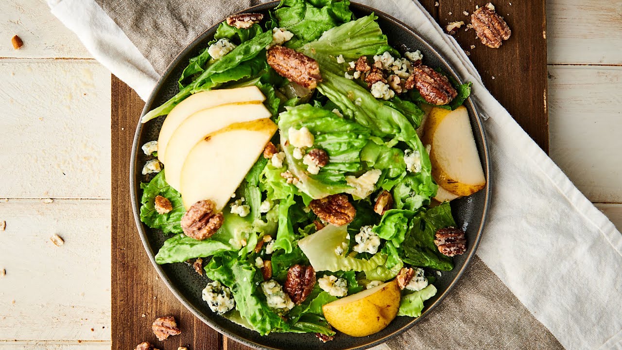 Pear, Bleu Cheese, Candied Pecan Salad