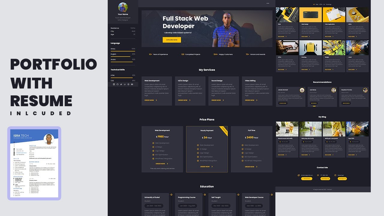 Developer portfolio website with customizable CV | HTML SASS JavaScript & Word