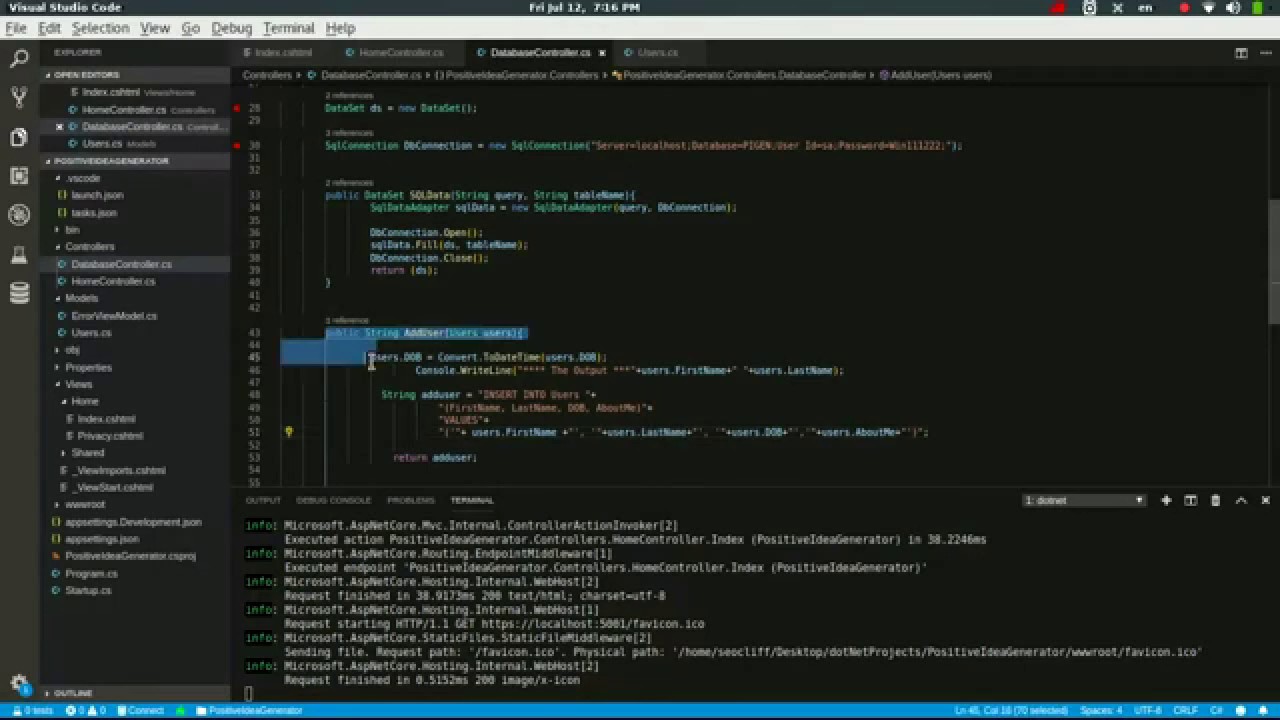 Execute SQL Queries from .NET CORE MVC - Part 5