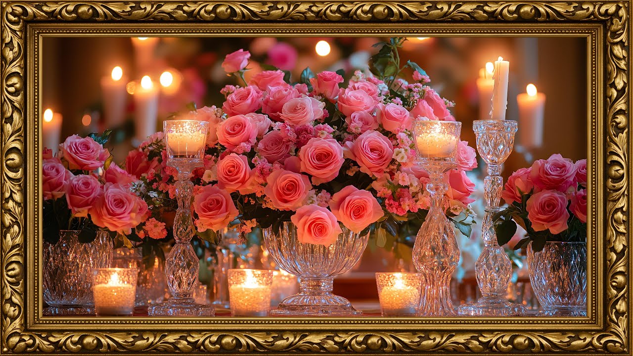 Roses & Candlelight | Valentine Ambiance with Romantic Music | Frame TV Art Screensaver 4K