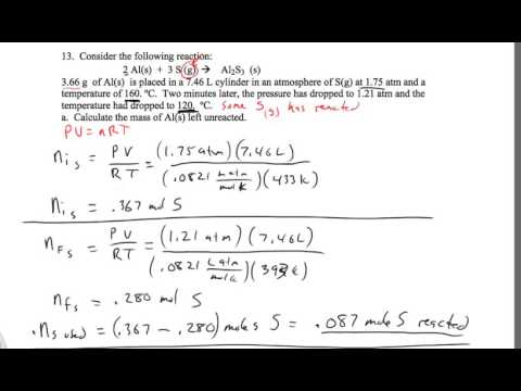 Finding mass Al and S used and Al2S3 formed using PV=nRT # 13