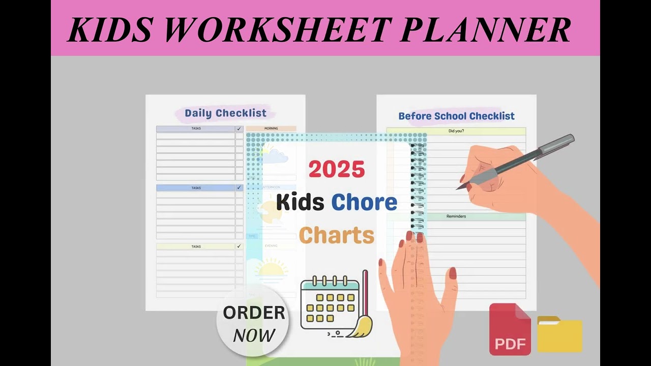 Editable Kids Chore Planner, Responsibility and Behavior Checklist, Kids Daily, Weekly and Yearly.