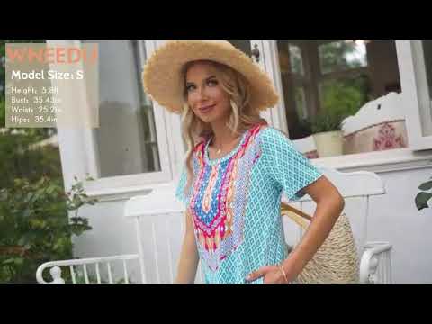 WEACZZY Women's Summer Short Sleeve Casual Dresses V-Neck Floral Party Dress with Pockets