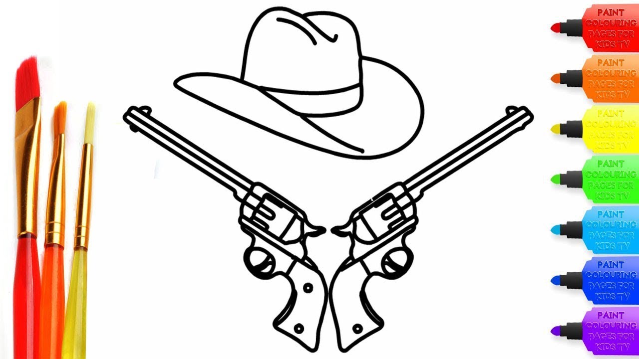 How to draw Cowboy Gun coloring page for kids I learn coloring book with Cowboy Gun