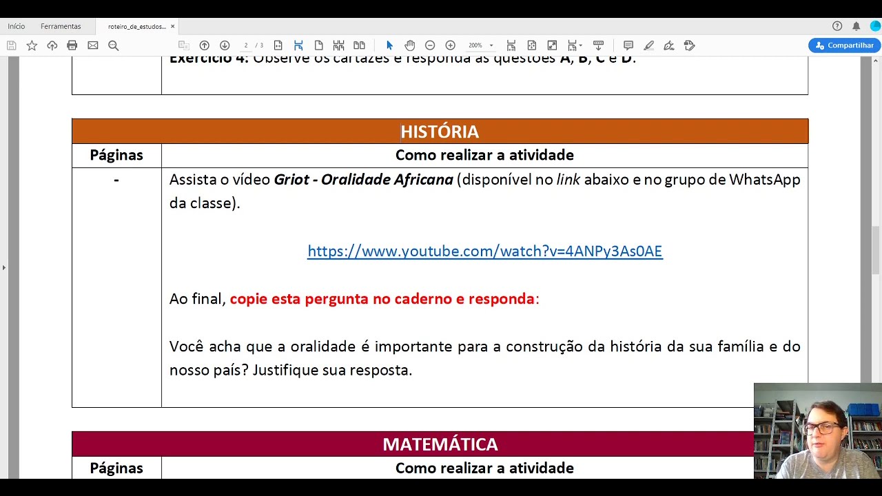 Orientação das atividades da aula de História em 14/07/2020