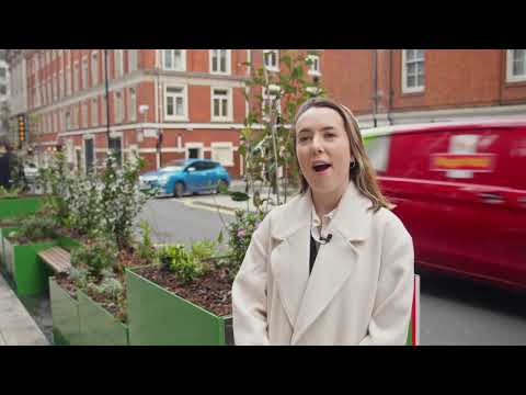 CRP Project Manager Rachael Aldridge announces new parklet outside St Clement Danes School
