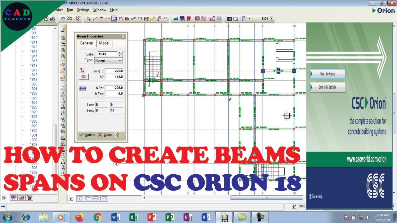 Orion 18 Tutorial: How to create beam spans for structural design