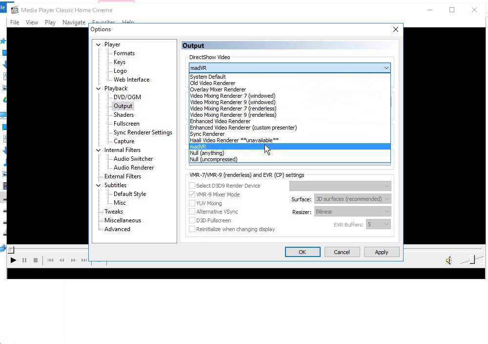 MPC-HC best settings on windows 10