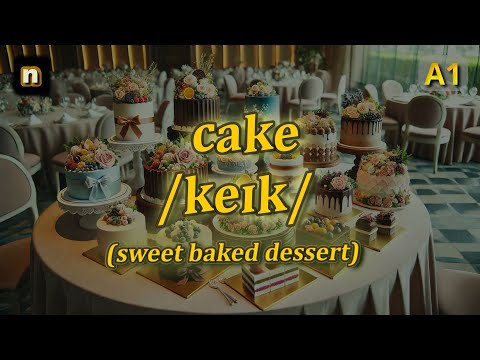 [n] Cake meaning (sweet baked dessert) with 5 examples