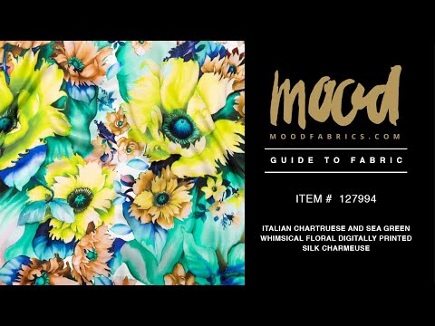 Mood Fabrics 127994 Italian Chartreuse and Sea Green Whimsical Floral Silk Charmeuse