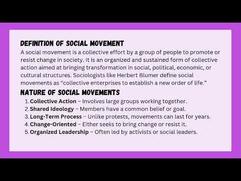 SOCIAL MOVEMENT : DEFINITION, NATURE, CAUSES, TYPES AND THEORIES