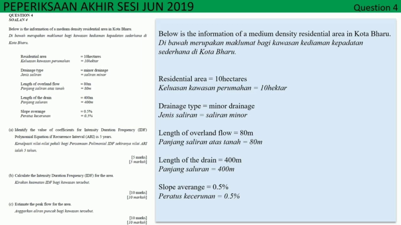 Topic 7 Final Exam Jun2019 Q4 How to calculate Rainfall intensity using calculator.
