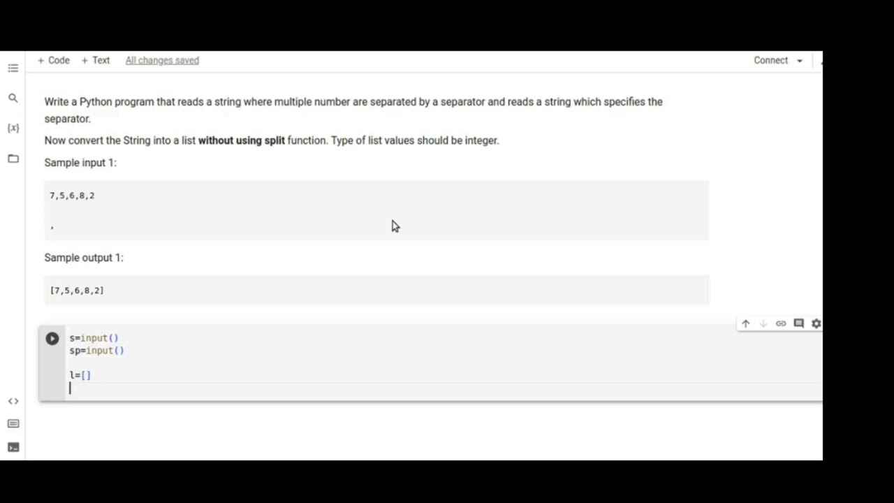 Conversion of list from String input without using split function (Python)