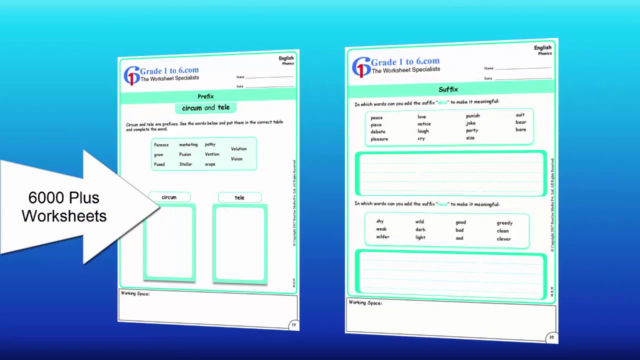 Grade 6 English Worksheets | Class 6| 6000 plus Math & English Worksheets |www.grade1to6.com