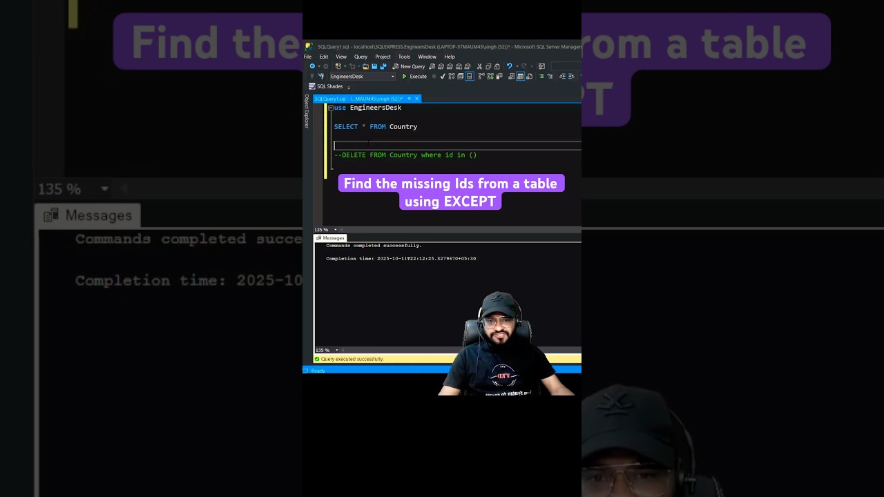 How to find the missing records from the table using Except operator and sub query ? #coding #sql