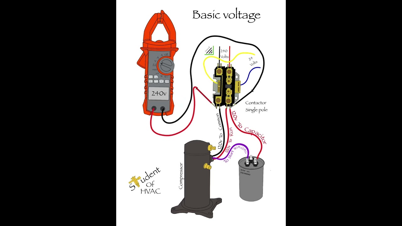 HVAC basic voltage. Single pole Contactor wiring and voltage troubleshooting #hvac #learning