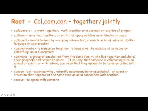 Root words and meanings |class 15| Col,com,con – together/jointly