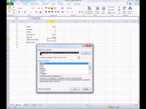 use MS Excel to find mean, median and mode