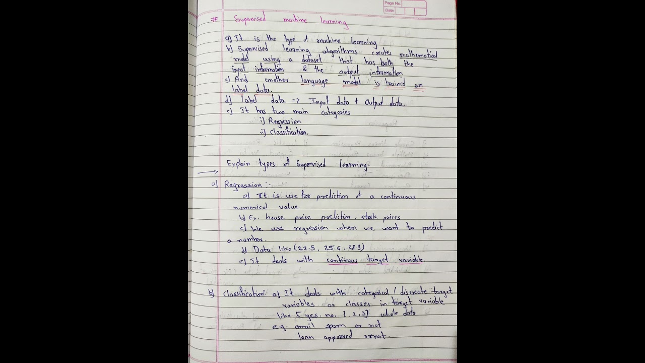 Supervised Machine Learning Algorithm Notes. #machinelearning #machinelearningfullcourse