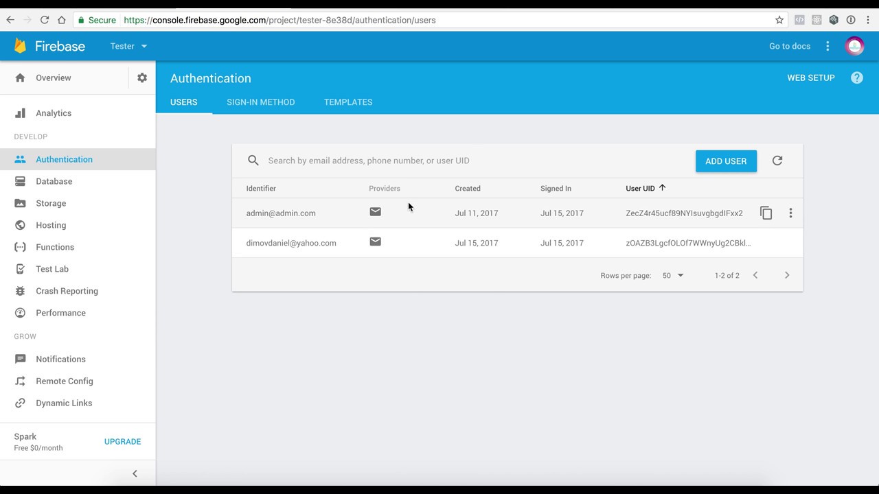 FireAdmin   Step 10   Authorization   Firebase admin console