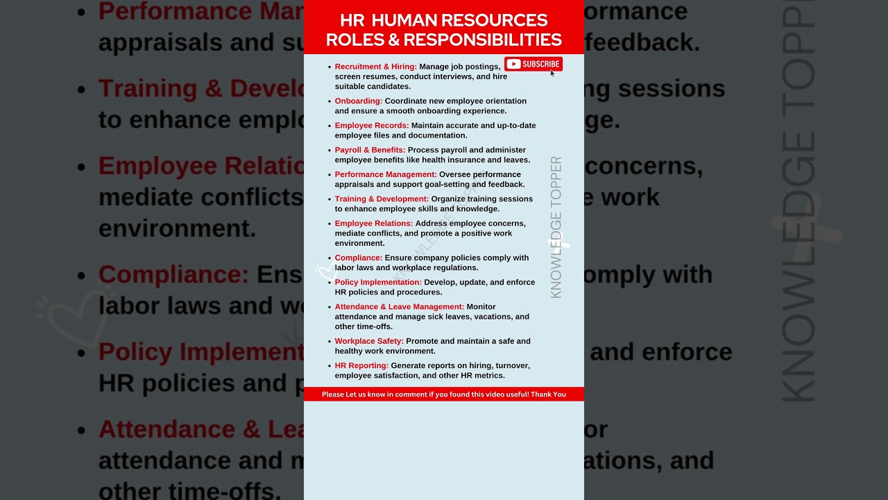 HR Job Roles and Responsibilities | HR Duties and Responsibilities | Human Resource Management