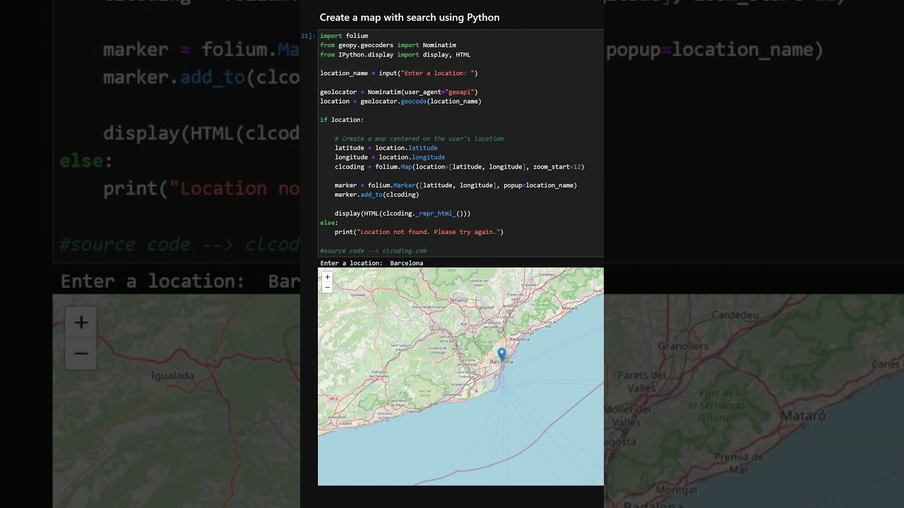 Create a map with search using Python #python #programming #pythonforbeginners  #maps  #coding
