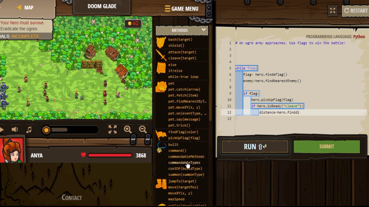 Doom Glade CodeCombat.Python.
