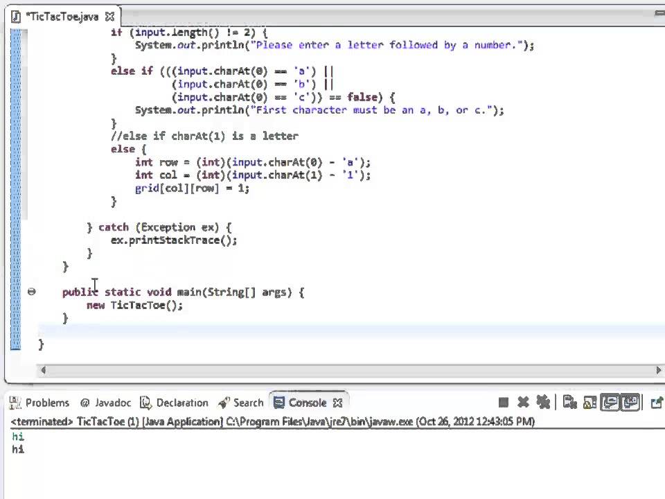 Java Programming - TicTacToe Part 2 - Galbraith