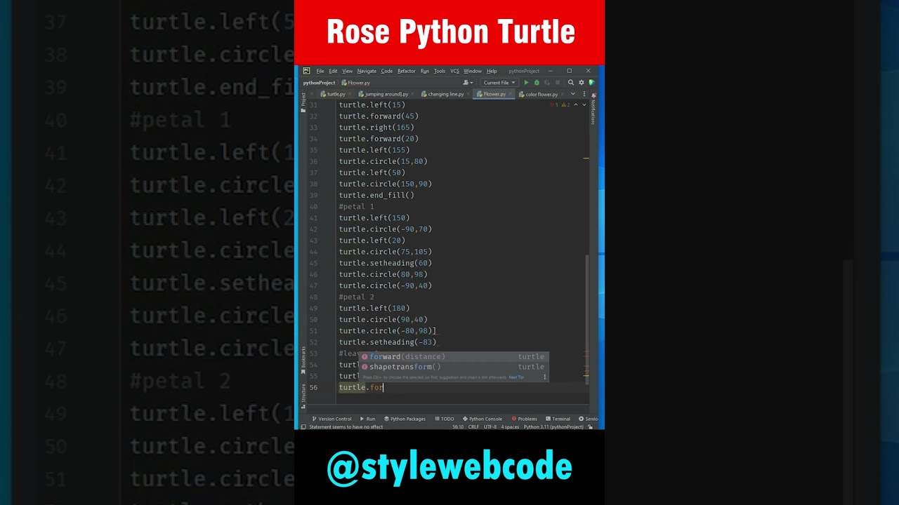 Beautiful 🌹Rose Using #Python #Turtle #Graphics python🥰 | turtle tutorial Draw rose #short #shorts