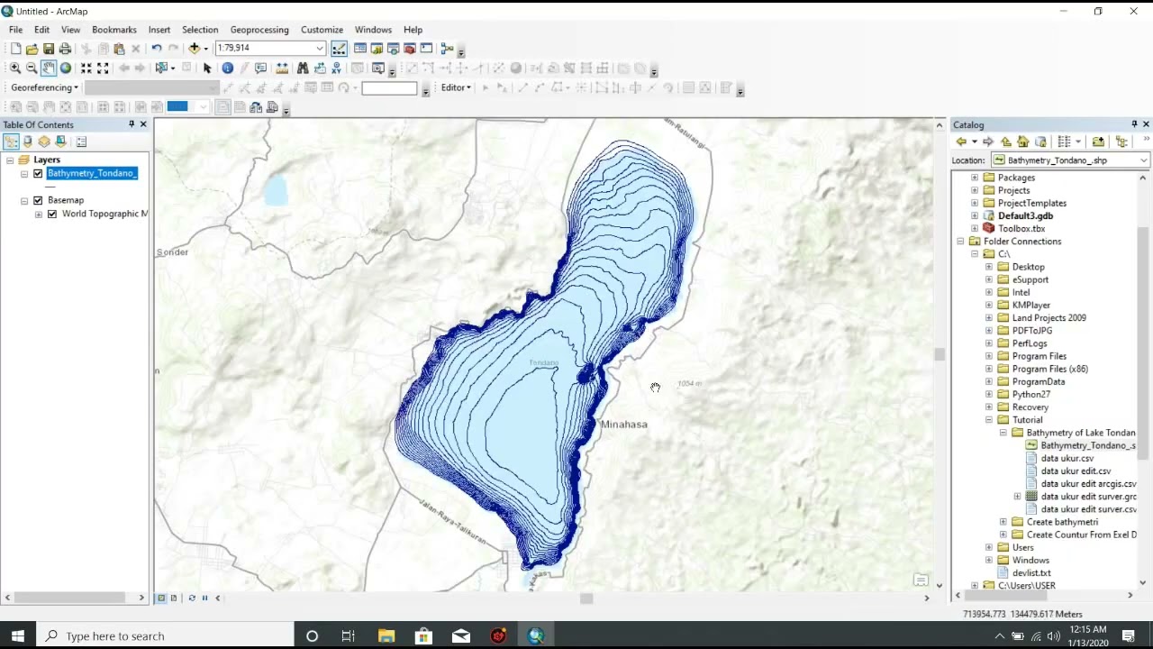 Creating a Bathymetry Map of Lake Tondano in ArcGis