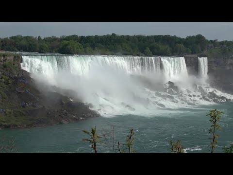 Amazing View of American Falls and Bridal Veil Falls USA from Canada Niagara Falls Resort 4K
