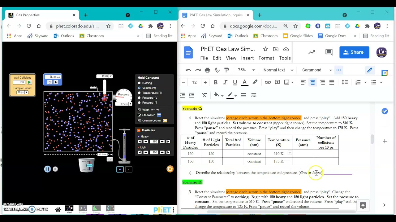 PhET Gas Law Inquiry Lab Tutorial