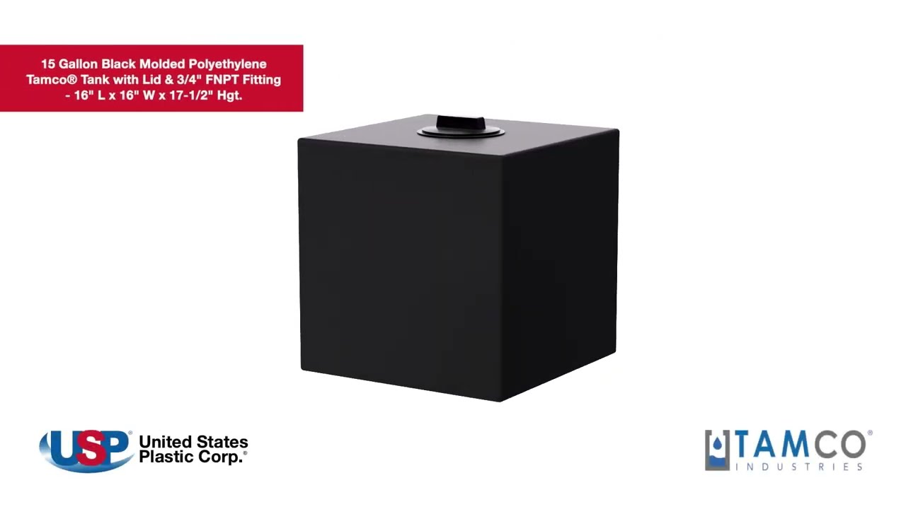 3D-15 Gal Black Molded Polyethylene Tamco® Tank-Lid & 3/4