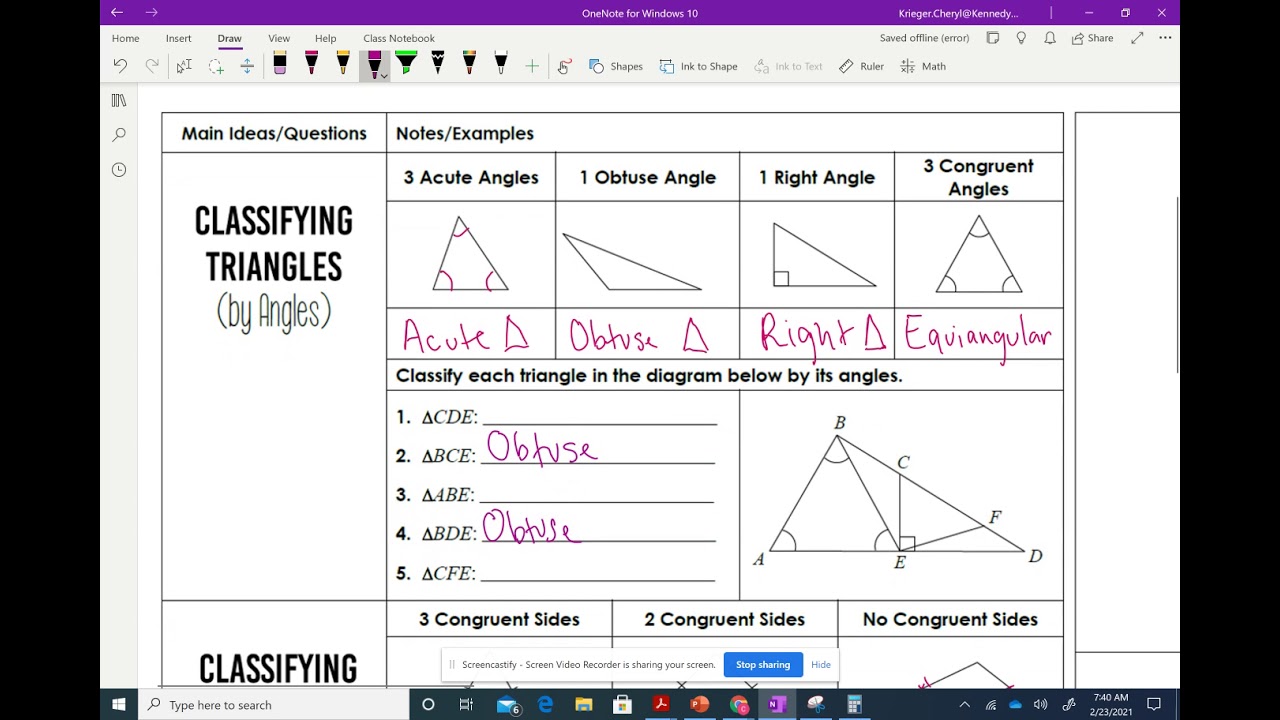 Homework: Classifying Triangles by Angles and Sides