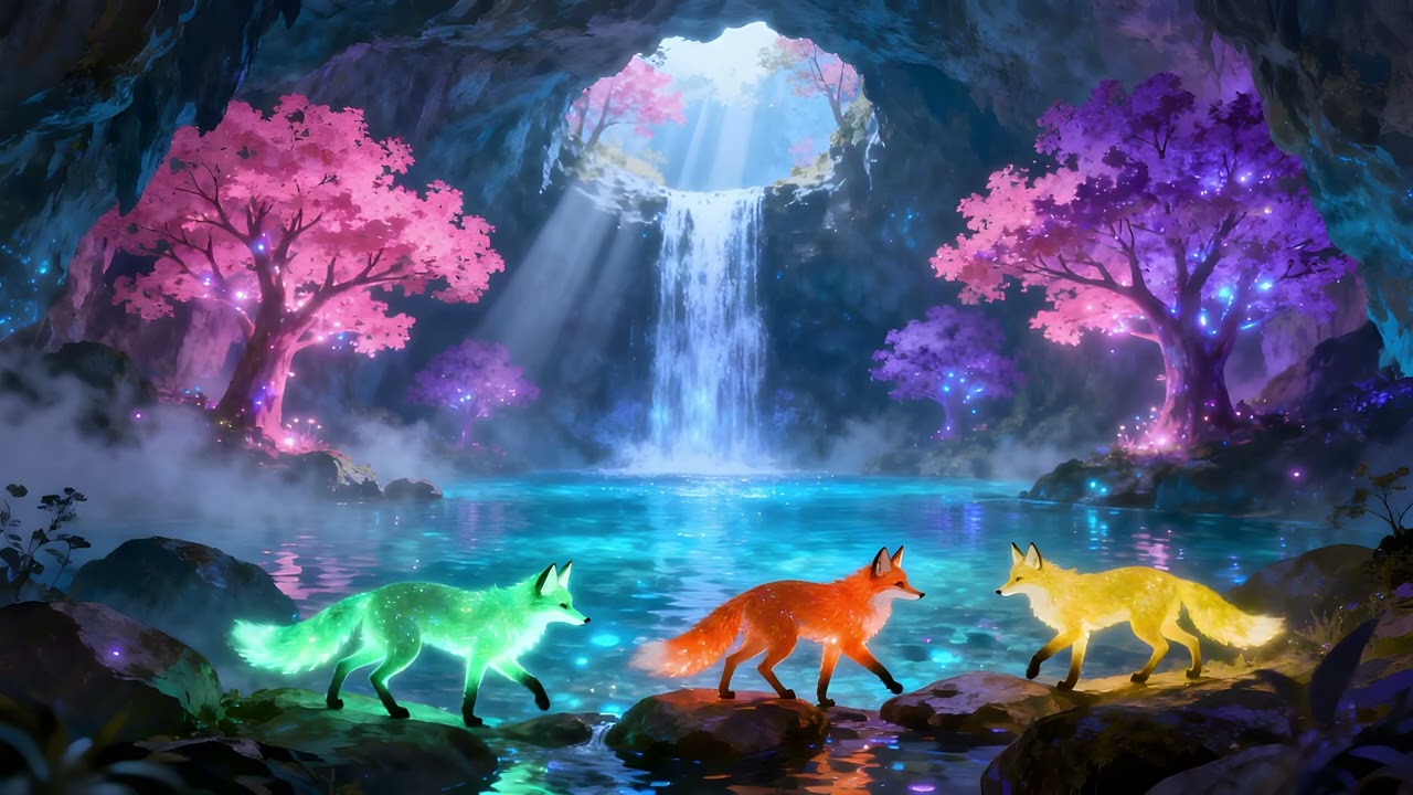Wallpaper & Screensaver | Fantasy Colorful Foxes Cave Background 4K Relaxing Aesthetic (No Sound)