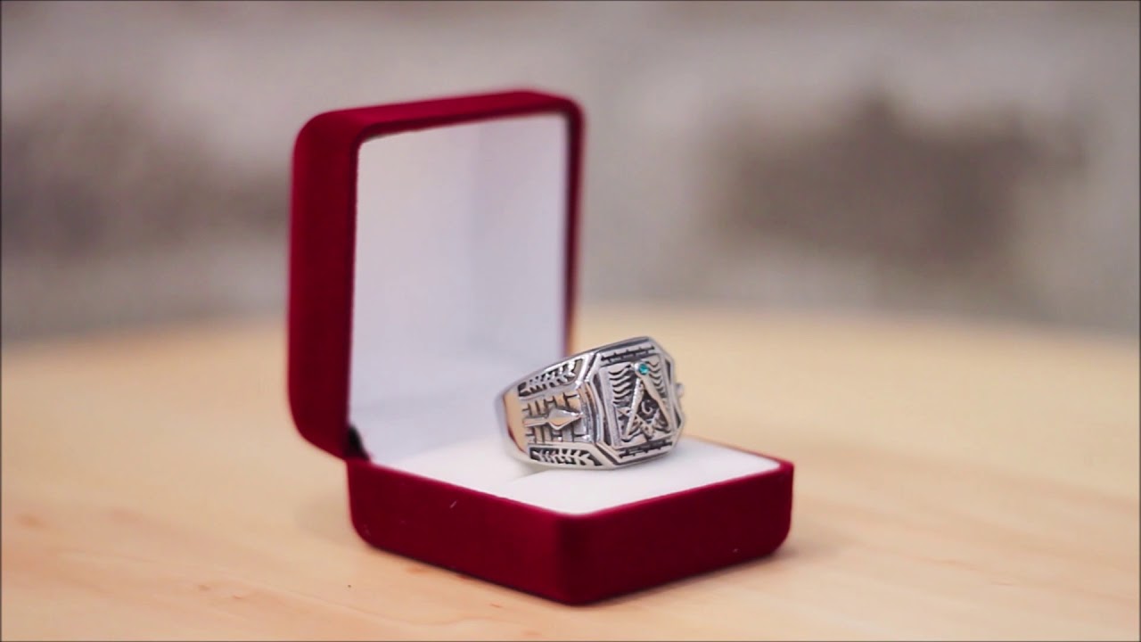Silver Masonic Ring Vintage Masonic Ring - Masonic Bible and Gemstone