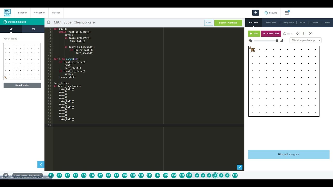 1.18.4: Super Cleanup Karel codehs python