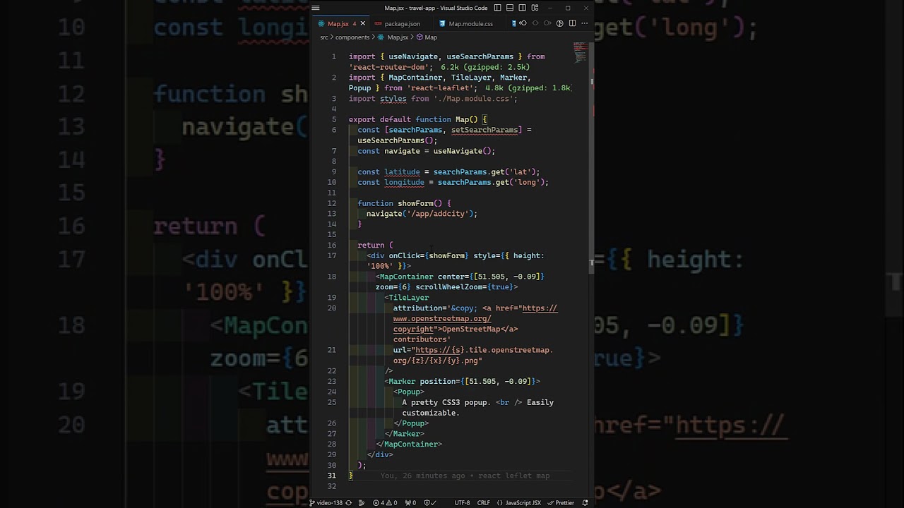 Adding Leaflet map in React Components using Map Container - react18 #react