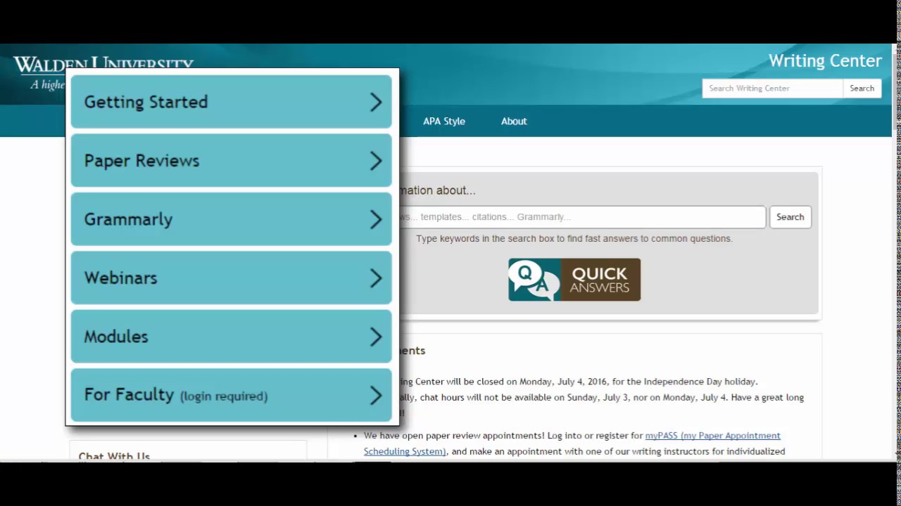 Writing Center Website Tour